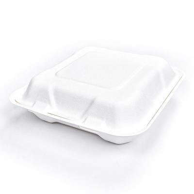 China Takeout Takeaway Good Eco Sugarcane 800ml Lunch Box Clamshell Disposable Biodegradable Food Containers With Custom Logo for sale