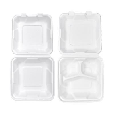 China Takeout Takeaway Good Eco Sugarcane 800ml Lunch Box Clamshell Disposable Biodegradable Food Containers With Custom Logo for sale