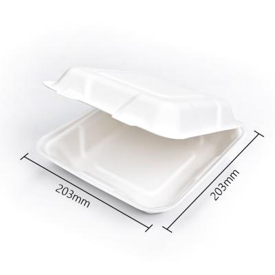 China Takeout Takeaway Good Eco Sugarcane 800ml Lunch Box Clamshell Disposable Biodegradable Food Containers With Custom Logo for sale