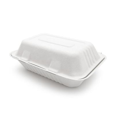 China Custom 6x6 Inch Take Away Lunch Packing Fast Food Container Biodegradable Clamshell Bagasse Hamburger Sugarcane Burger for sale