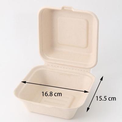 China Custom 6x6 Inch Take Away Lunch Packing Fast Food Container Biodegradable Clamshell Bagasse Hamburger Sugarcane Burger for sale