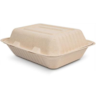 China Custom 6x6 Inch Take Away Lunch Packing Fast Food Container Biodegradable Clamshell Bagasse Hamburger Sugarcane Burger for sale