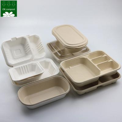 China Custom Biodegradable Sugarcane Bagasse Pulp Fiber Fast Food Packing Paper Box Bio Degradable Takeaway To Go Container for sale