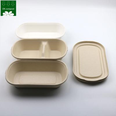 China Custom Biodegradable Sugarcane Bagasse Pulp Fiber Fast Food Packing Paper Box Bio Degradable Takeaway To Go Container for sale