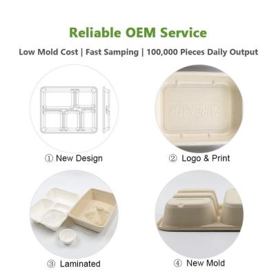 China Custom Biodegradable Sugarcane Bagasse Pulp Fiber Fast Food Packing Paper Box Bio Degradable Takeaway To Go Container for sale