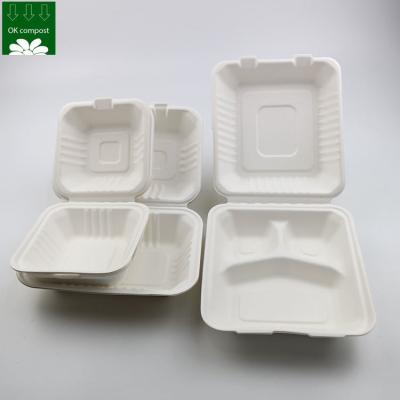China Custom Biodegradable Sugarcane Bagasse Pulp Fiber Fast Food Packing Paper Box Bio Degradable Takeaway To Go Container for sale