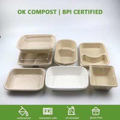 China Custom Biodegradable Sugarcane Bagasse Pulp Fiber Fast Food Packing Paper Box Bio Degradable Takeaway To Go Container for sale