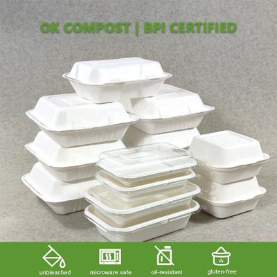 China Custom Biodegradable Sugarcane Bagasse Pulp Fiber Fast Food Packing Paper Box Bio Degradable Takeaway To Go Container for sale
