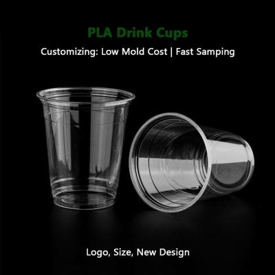 China OEM Custom Logo 100% Bio Compostable PLA Transparent Cups Smoothie Beer Wine Beverage Ice CE Cold Disposable Drink To for sale