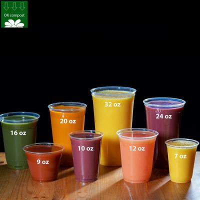 China OEM Custom Logo 100% Bio Compostable PLA Transparent Cups Smoothie Beer Wine Beverage Ice CE Cold Disposable Drink To for sale