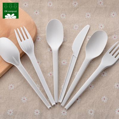 Cina OEM Service 100% PLA Plastic Fully Compostable Quality Disposable Cutlery Biodegradable Spoon Fork Knife Set in vendita