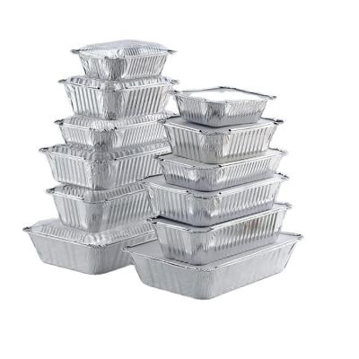 Cina Hotsale Food Grade Custom Logo Rectangle Aluminum Takeaway Foil Food Containers Silver Foil Baking Pan/Trays in vendita
