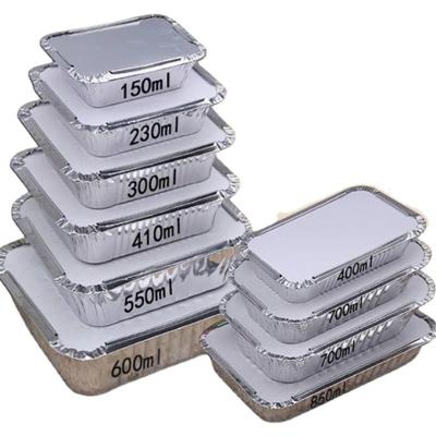 Cina Hotsale Food Grade Custom Logo Rectangle Aluminum Takeaway Foil Food Containers Silver Foil Baking Pan/Trays in vendita