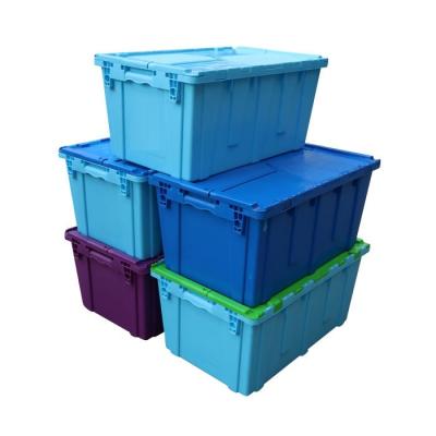 China High Strength Stacking And Nest Warehouse Logistic Turnover Round Trip Totes With Hinged Lid Round Trip Plastic Totes Attached Lid Container Nest Storage Tote Box Distribution Warehouse Storage for sale