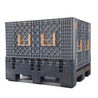 China HDPE Solid Plastic Box Packaging Plastic Pallet Bulk Container With Wheel Heavy Duty 4 Way Entry Solid Storage Stackable Pallet Boxs With Wheels for sale