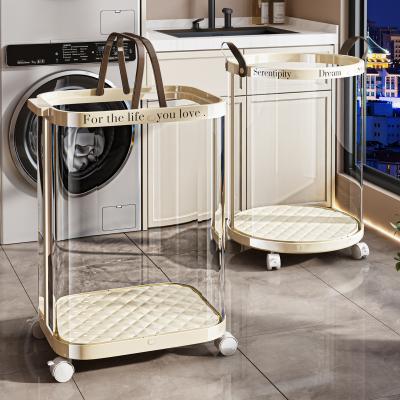 China Sustainable Household Dirty Clothes Basket Simple Transparent With Handle Clothing Storage Basket Retro Sorting Basket Removable Plastic Laundry Basket for sale