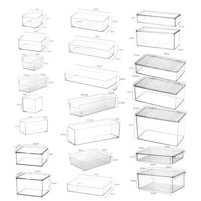 China Stackable Refrigerator Organizer Bins Clear Kitchen Organizer Container Bins With Handles Plastic Bags For Pantry, Cabinets, Shelves, Drawer, Freezer - Food Safe for sale