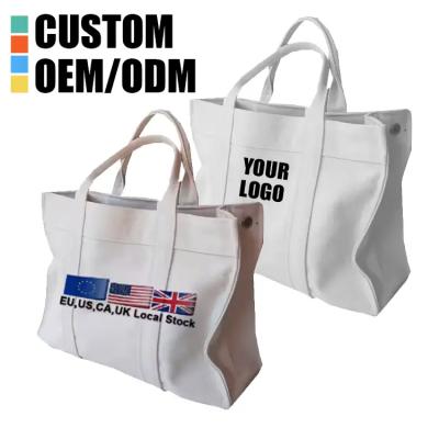 China Women Customized Reusable Bags Canvas Tote Bag 10oz With Leather Handles Hot Sale Wholesale Eco-Friendly Canvas Tote Bag Custom Printing Logo Canvas Cotton Shopping Bag for sale