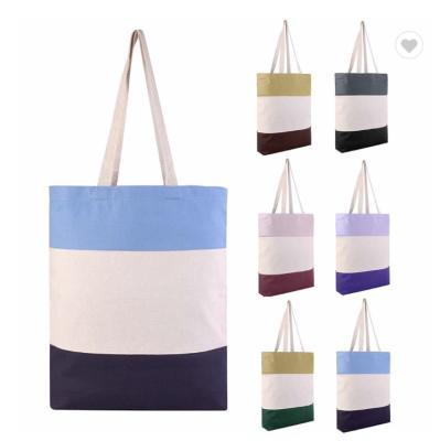 China ODM Stripe Promotional Cotton Fabric Bag For Supermarket Shopping ODM Sturdy Canvas Plain Grocery Canvas Tote Bags Cotton Shoulder Bag for sale