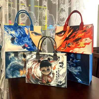 China Nezha Ao Bing Demon Child Felt Handbag Student Handbag Large Capacity Tote Bag Gift Bag Custom Wholesale Tote Bag with Handles Duty Tote Shopping Felt Bags for sale