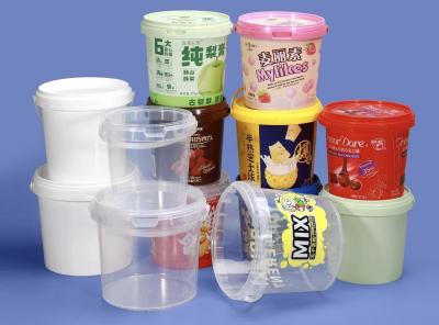 China Airtight Clear Plastic Bucket With Lid, Ice Buckets For Parties, Reusable Ice Cream Cup With Handle, Food Storage Container, Food Grade Freezer And Microwave Safe For Sauce, Soup for sale