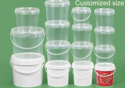 China 500ml 1L 2L 3L 4L 5L Factory Supply Handle Food Grade Packing Bucket Round White Clear Plastic Round Bucket With Lid for sale