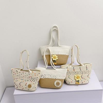 China Custom Fashion Ladies Crochet Beach Bag Woman Summer Beach Tote Raffia Straw Bag Handmade Crocheted Rough Raffia Braid Round Straw Raffia Tote Bag With Raffia Straps With Coton Lining Straw Bag for sale
