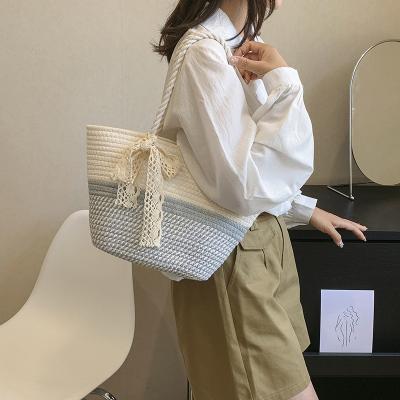 China Custom Logo Handmade Luxury Tote Handbag Beach Bag Straw Bags Tote Summer Beach Bag For Women Raffia Straw Crochet Pattern for sale