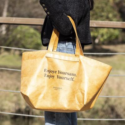 China Tyvek And Kraft Paper Tote Bag, Large Size With Long Strap, Washable Eco Friendly Bag For Home, Office, Travel Tote Bag Women’s Kraft Paper Work Handbags Purses with Top Handle for sale