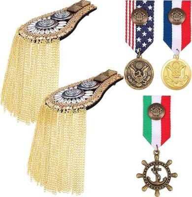 China Blazer Epaulet/Kpop Fringed/Tassel Metal Punk Shoulder Epaulette/Dpikes Brooch Retro Crown Geometric Metal Medal And Metal Tassel Link Chain Epaulet Shoulder For Men Women Uniform Accessory for sale