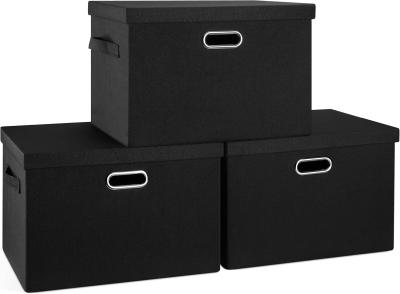 China DURABLE DOUBLE-SIDED HANDLES Linen Foldable Storage Bins With Lids, 2 Pack, Storage Boxes With Carrying Handles And Sturdy Heavy Cardboard for sale