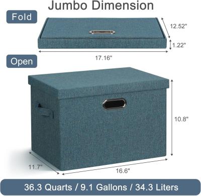 China DURABLE DOUBLE-SIDED HANDLES Linen Foldable Storage Bins With Lids, 2 Pack, Storage Boxes With Carrying Handles And Sturdy Heavy Cardboard for sale