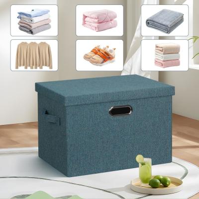 China DURABLE DOUBLE-SIDED HANDLES Linen Foldable Storage Bins With Lids, 2 Pack, Storage Boxes With Carrying Handles And Sturdy Heavy Cardboard for sale