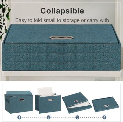 China DURABLE DOUBLE-SIDED HANDLES Linen Foldable Storage Bins With Lids, 2 Pack, Storage Boxes With Carrying Handles And Sturdy Heavy Cardboard for sale