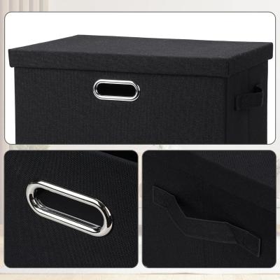 China DURABLE DOUBLE-SIDED HANDLES Linen Foldable Storage Bins With Lids, 2 Pack, Storage Boxes With Carrying Handles And Sturdy Heavy Cardboard for sale