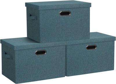 China DURABLE DOUBLE-SIDED HANDLES Linen Foldable Storage Bins With Lids, 2 Pack, Storage Boxes With Carrying Handles And Sturdy Heavy Cardboard for sale