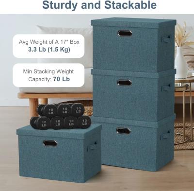 China DURABLE DOUBLE-SIDED HANDLES Linen Foldable Storage Bins With Lids, 2 Pack, Storage Boxes With Carrying Handles And Sturdy Heavy Cardboard for sale