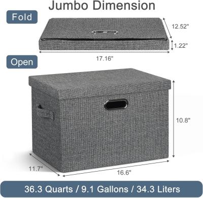 China DURABLE DOUBLE-SIDED HANDLES Linen Foldable Storage Bins With Lids, 2 Pack, Storage Boxes With Carrying Handles And Sturdy Heavy Cardboard for sale