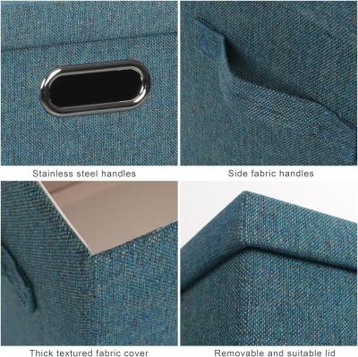 China DURABLE DOUBLE-SIDED HANDLES Linen Foldable Storage Bins With Lids, 2 Pack, Storage Boxes With Carrying Handles And Sturdy Heavy Cardboard for sale