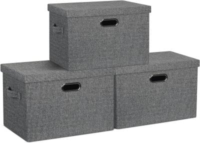 China DURABLE DOUBLE-SIDED HANDLES Linen Foldable Storage Bins With Lids, 2 Pack, Storage Boxes With Carrying Handles And Sturdy Heavy Cardboard for sale
