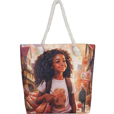 Cina Borse a mano stampate da donna all'ingrosso, borse tote, borse a tracolla leggere con corda spessa, borse da spiaggia versatili alla moda e artistiche in vendita