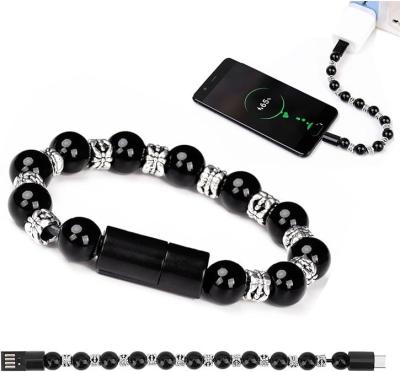 China USB 3.0 Multicolor Type-C Fast Charging Data Feng Shui Bracelet Cable: Midnight Guardian · Onyx Energy Bracelet Wristband Design Charger Leather Bracelet Portable Travel Charger, Braided Cord for sale