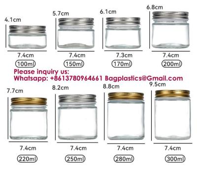 China Clear Transparent Glass Cream Jars Metal Lid 4oz Spiral Mouth Aluminum Body Butter For Skin Care Cosmetic, Glass Jars Small Clear Vials with Screw Caps Tiny Containers for sale