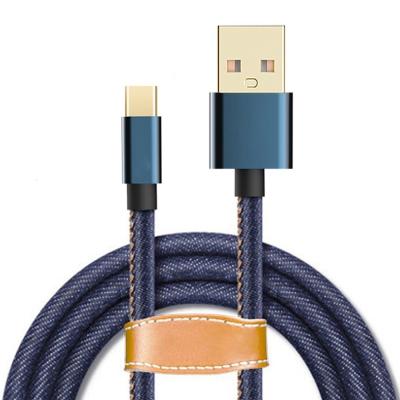 China Denim Fabric Braided USB Type C Cable Custom Length Aluminum Connector for sale