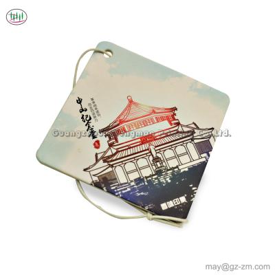 China CMYK printing paper card customized long lasting smell car air freshener in architecture series for sale