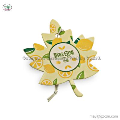 China Wholesales Best-Selling Logo Printed light yellow leaf design Paper Car Air Freshener with lemon fragrance for sale