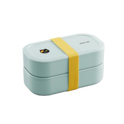 Convenient Microwavable Bamboo Fiber 2-Layer Lunch Bento Box for Office and Outdoor