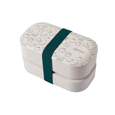 China Custom Logo and Pattern 1200ml Eco Stackable Double Bamboo Fiber Microwave Safe Bento Box for sale
