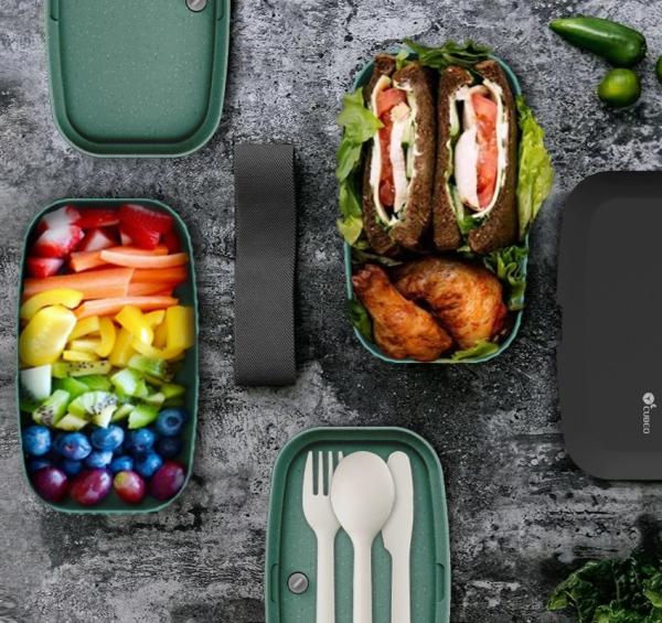 Quality Take Away Lunch Box Food Grade Banana Leaf Design Black Plastic BPA Free Double for sale