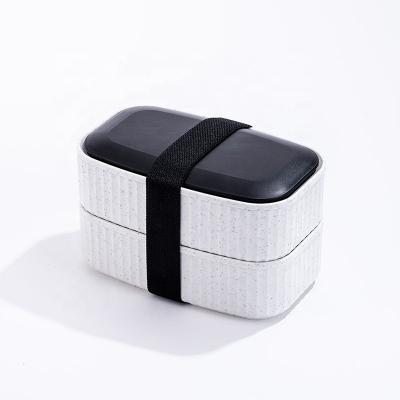 China Portable Dual Tier Eco-Friendly Banana Leaf Design BPA-Free Lunch Box with Cutlery Lid for sale